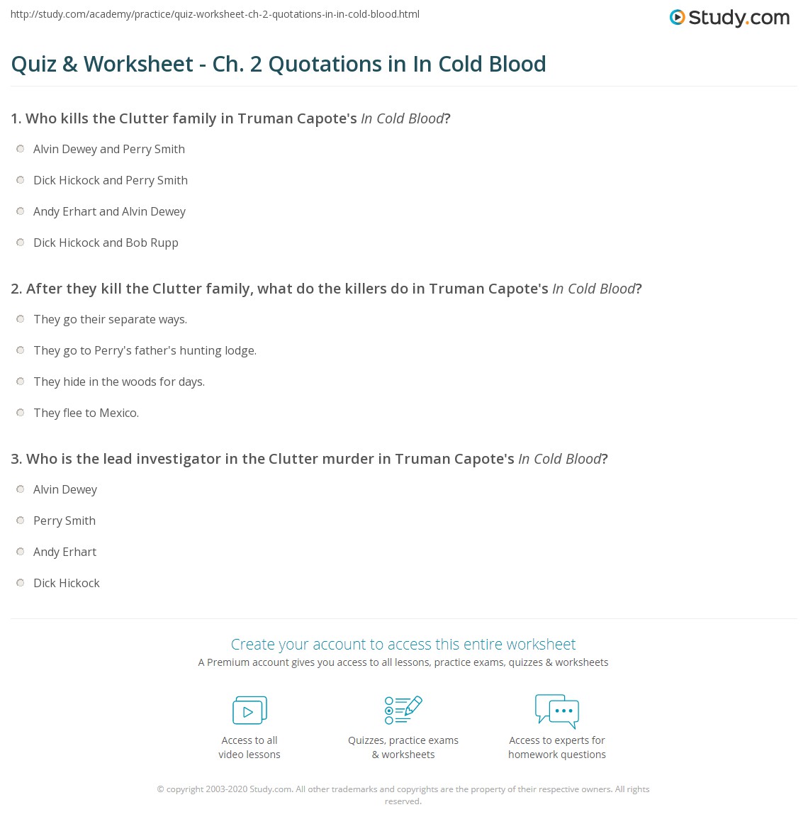 Quiz & Worksheet - Ch. 2 Quotations in In Cold Blood | Study.com
