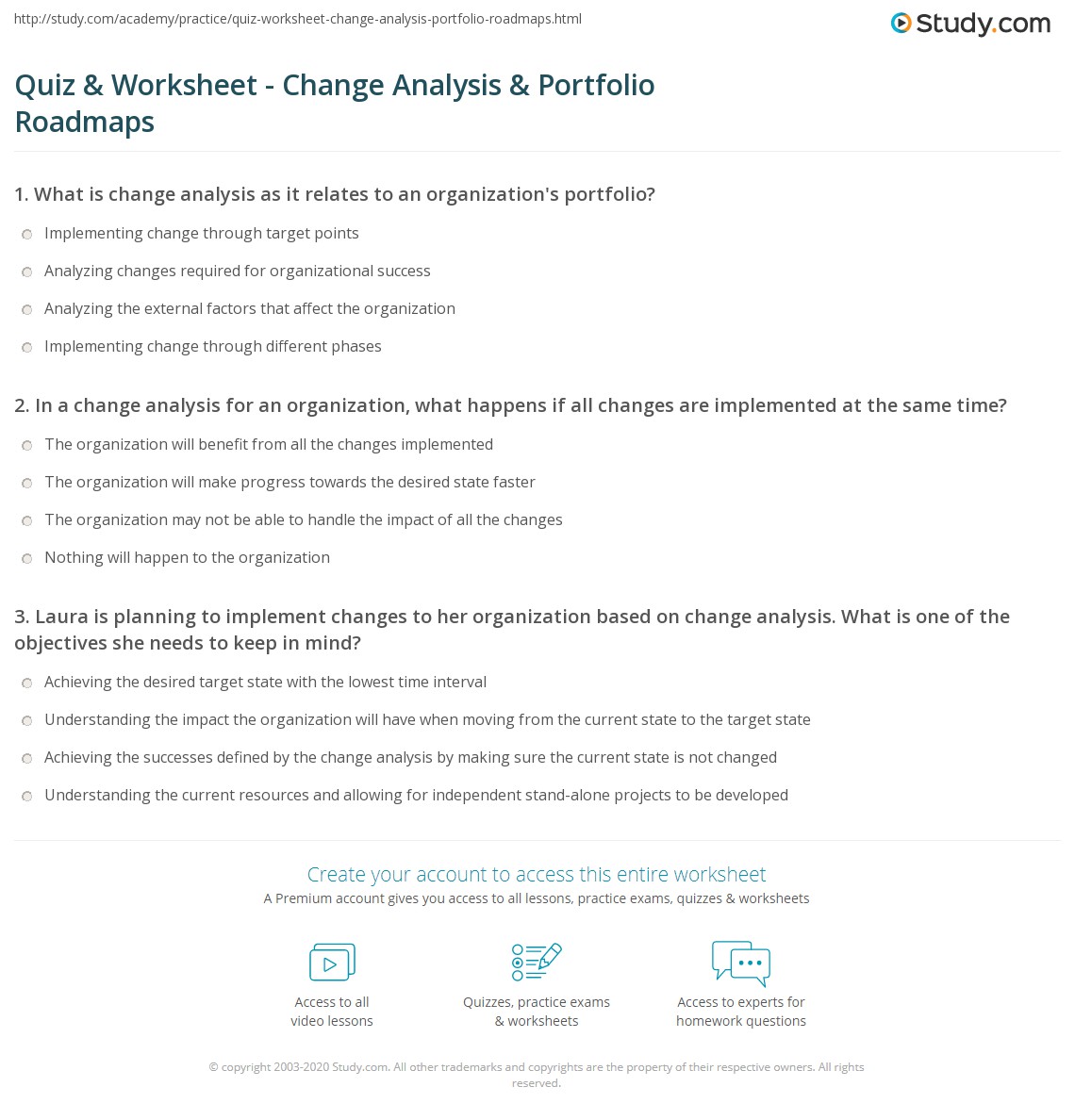 Quiz & Worksheet - Change Analysis & Portfolio Roadmaps | Study.com