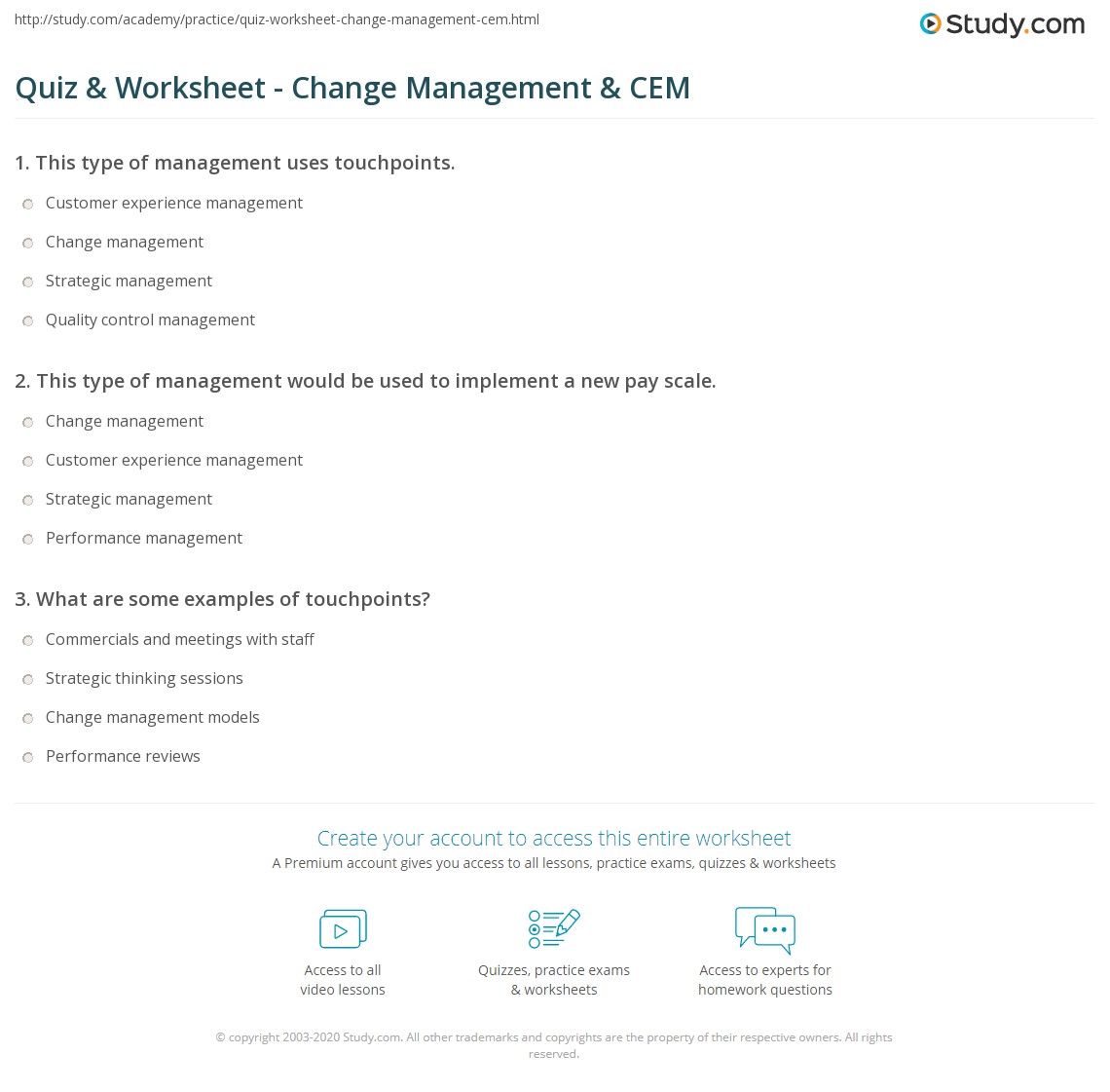 Quiz & Worksheet - Change Management & CEM | Study.com