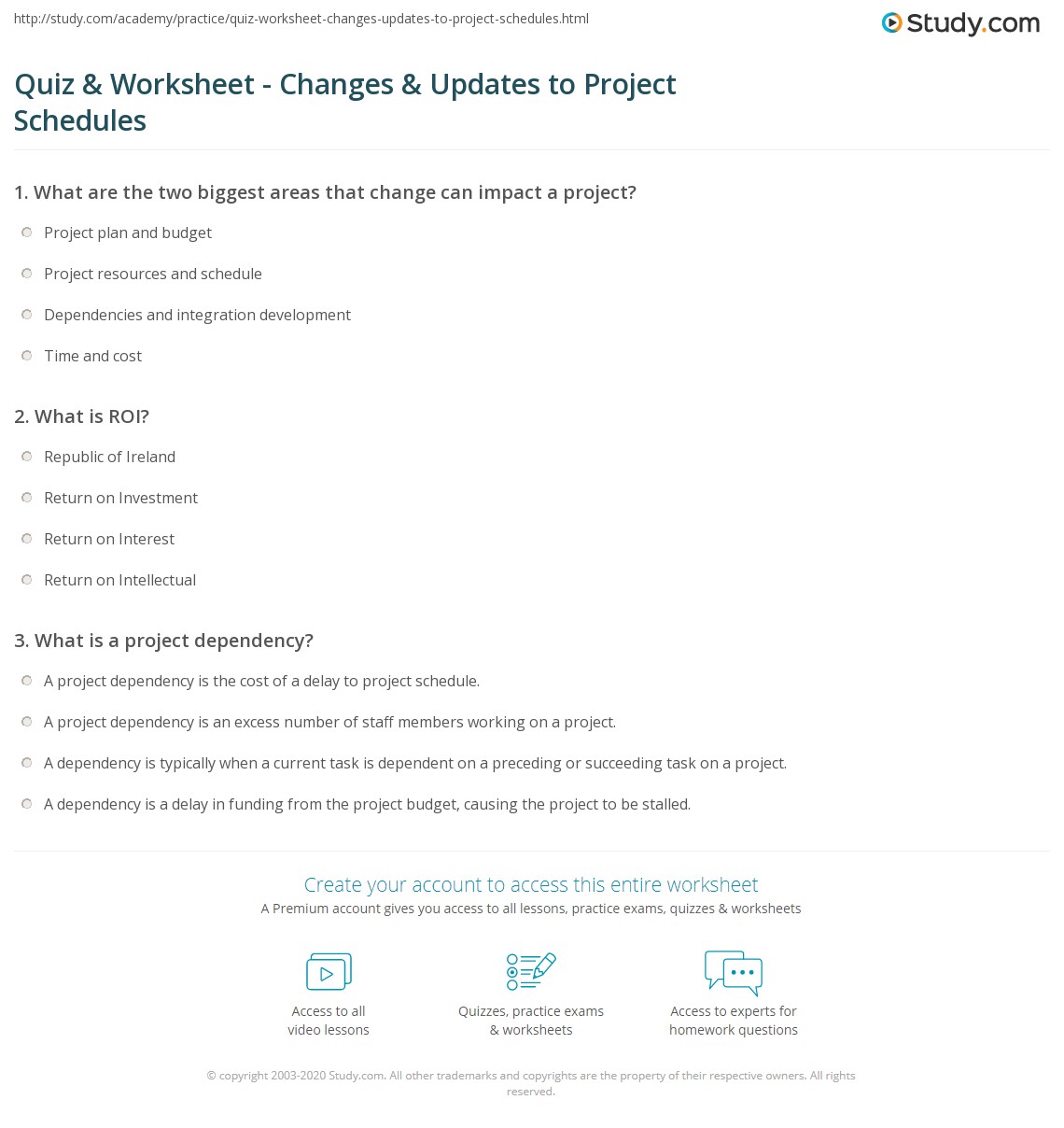 Quiz & Worksheet - Changes & Updates to Project Schedules | Study.com