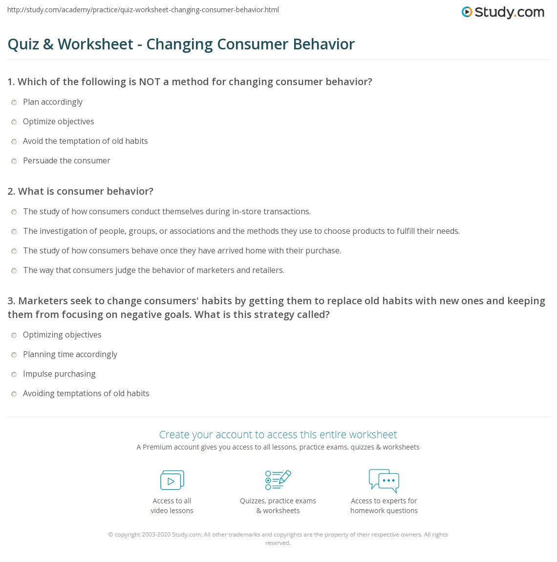 Quiz & Worksheet - Changing Consumer Behavior | Study.com