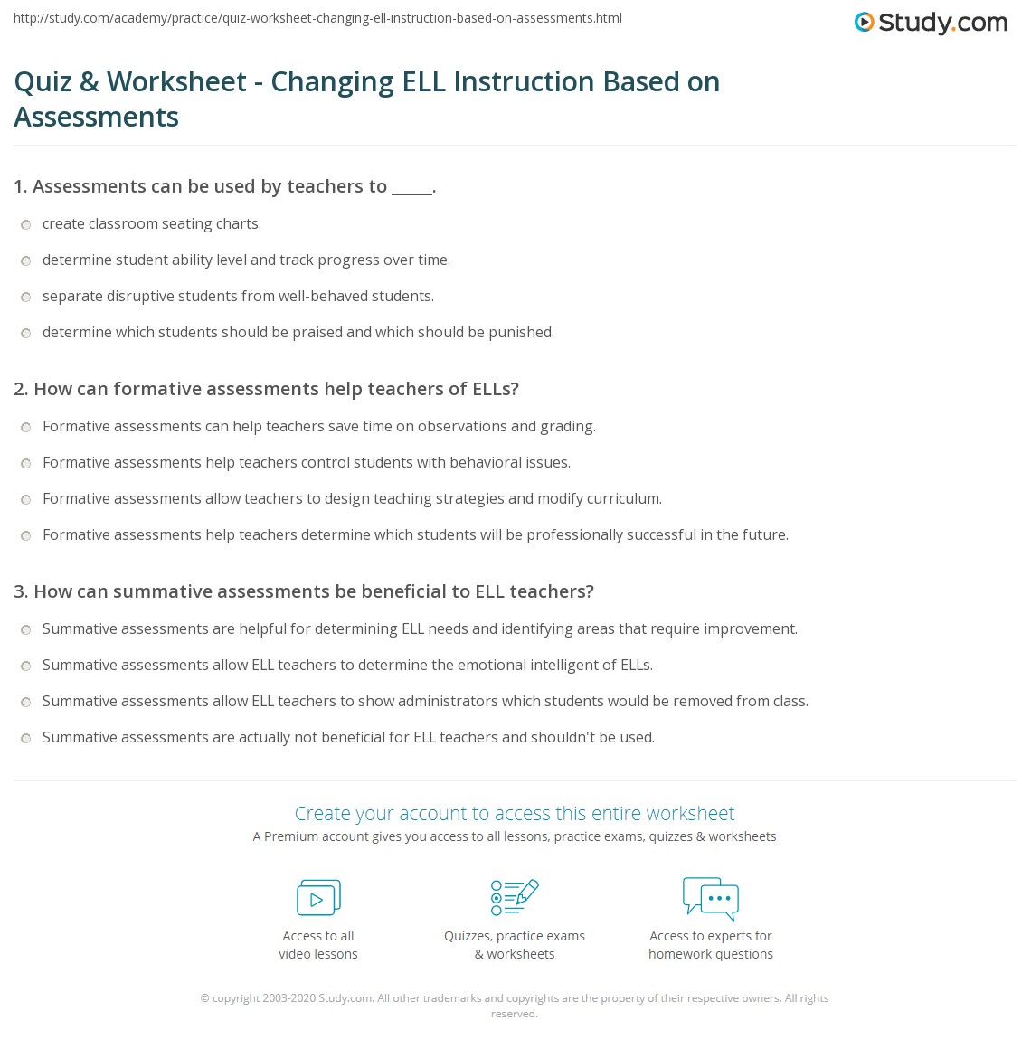 Quiz & Worksheet - Changing ELL Instruction Based on Assessments ...