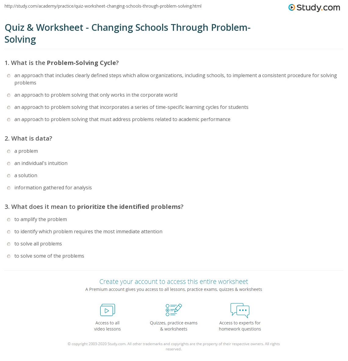 Quiz & Worksheet - Changing Schools Through Problem-Solving | Study.com