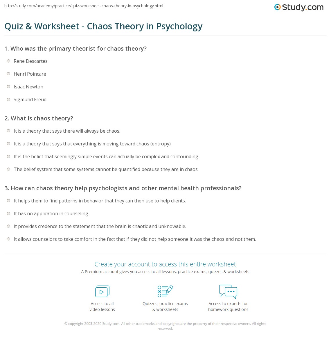 Quiz & Worksheet - Chaos Theory in Psychology | Study.com