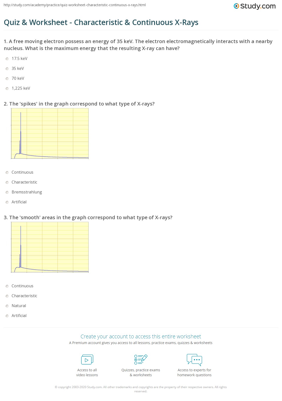 Quiz & Worksheet - Characteristic & Continuous X-Rays | Study.com