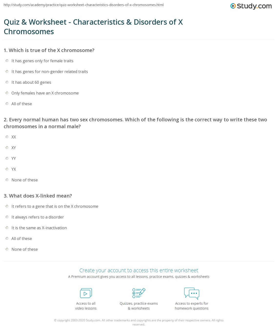 Quiz & Worksheet - Characteristics & Disorders of X Chromosomes | Study.com