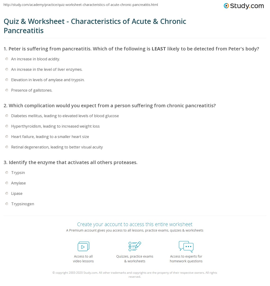 Quiz & Worksheet - Characteristics of Acute & Chronic Pancreatitis ...