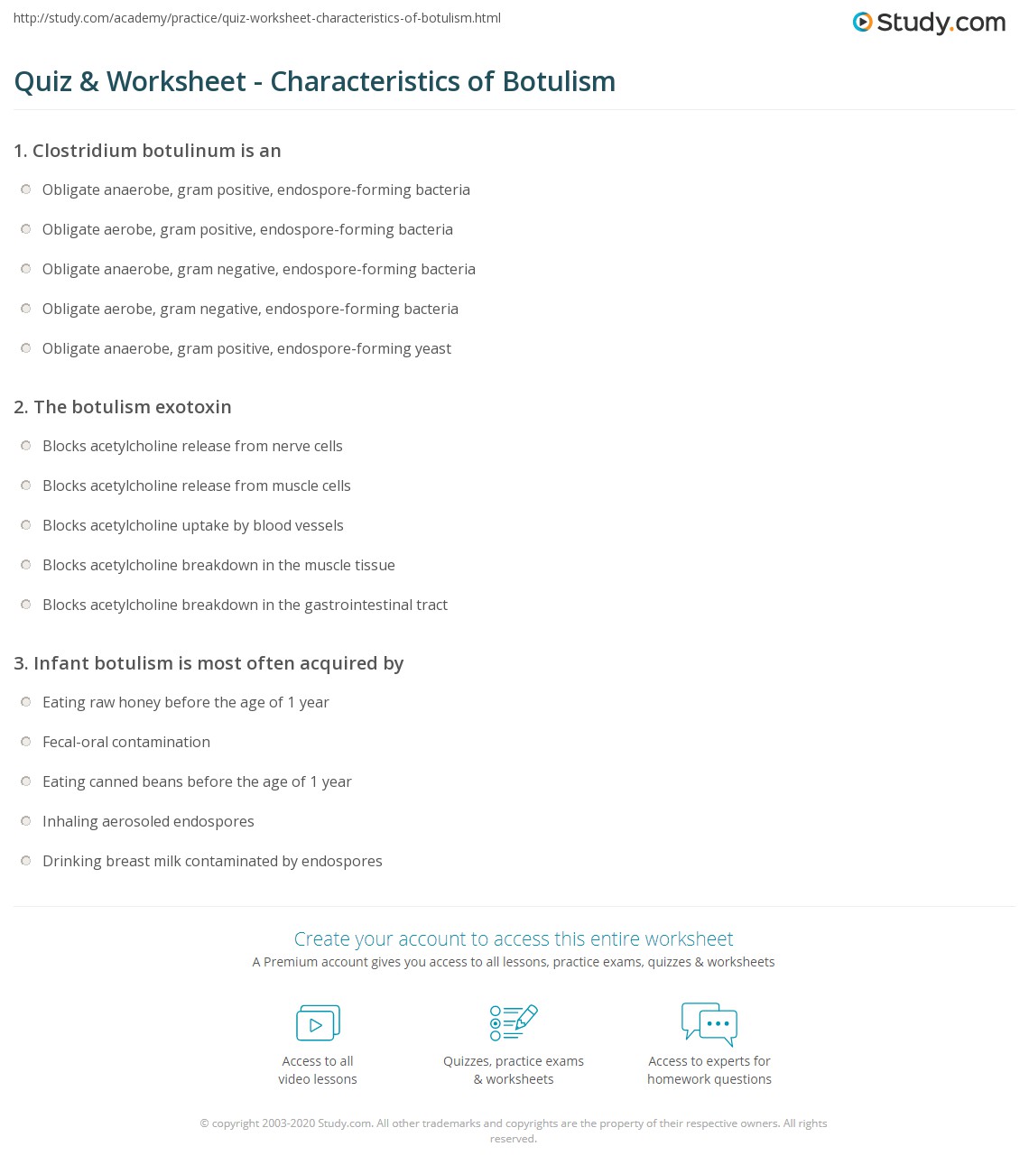 Quiz & Worksheet - Characteristics of Botulism | Study.com