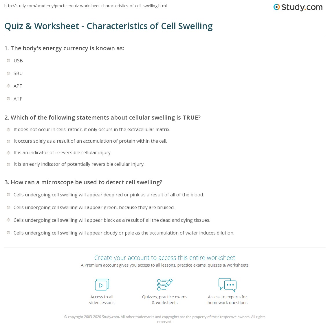 Quiz & Worksheet - Characteristics of Cell Swelling | Study.com