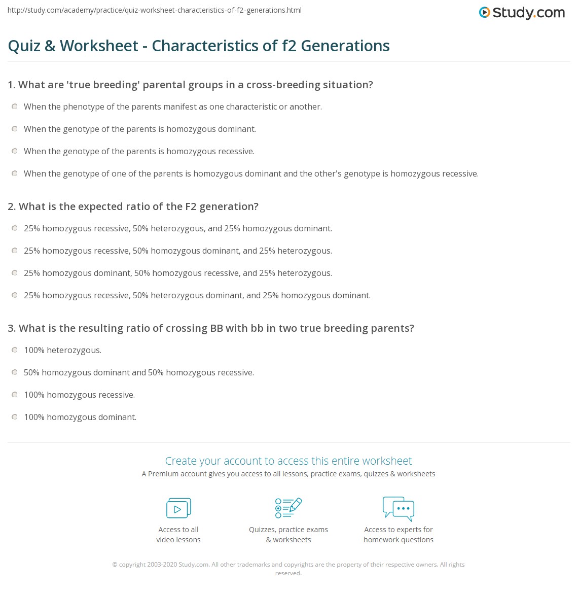 Quiz & Worksheet - Characteristics of f2 Generations | Study.com