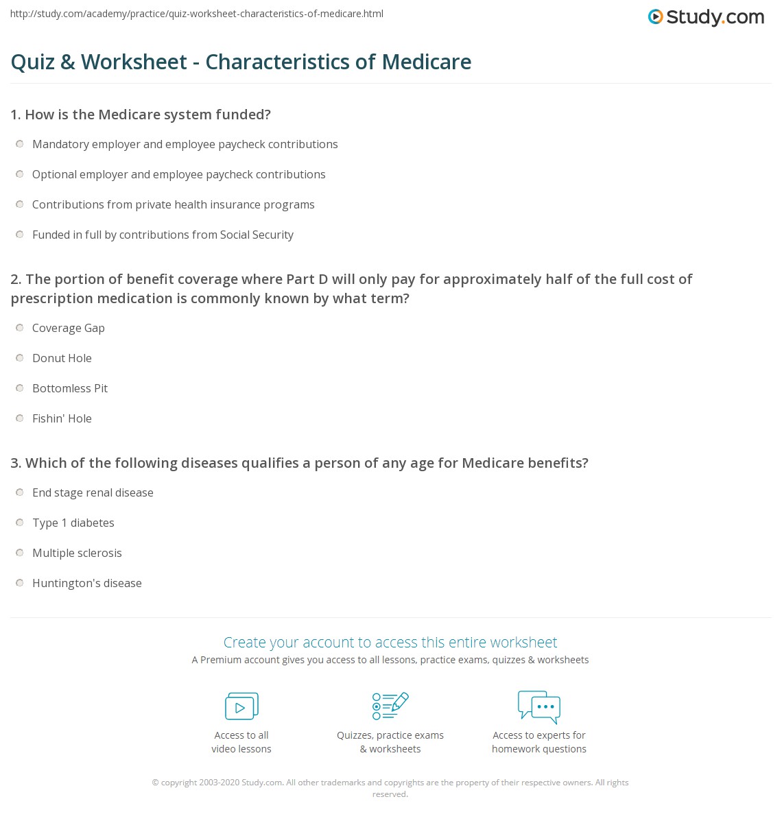 Quiz & Worksheet - Characteristics of Medicare | Study.com