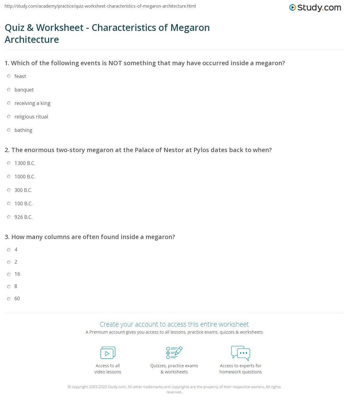Quiz & Worksheet - Characteristics of Megaron Architecture | Study.com