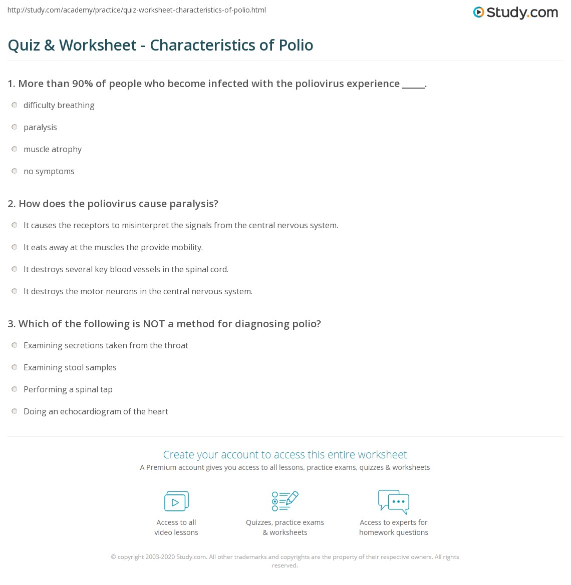 Quiz & Worksheet - Characteristics of Polio | Study.com