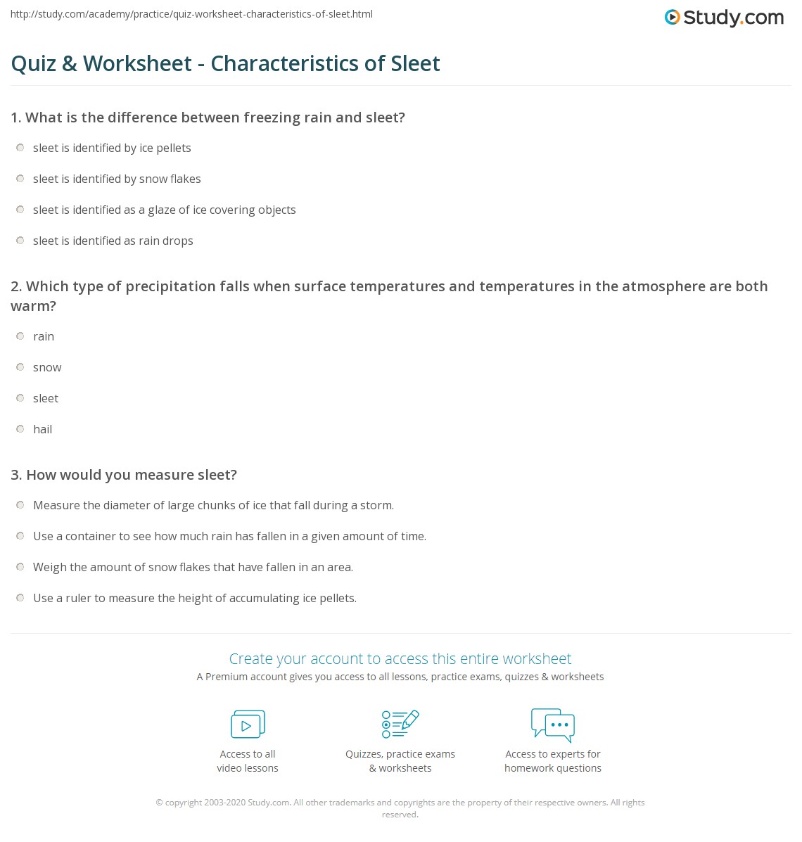 Quiz & Worksheet - Characteristics of Sleet | Study.com