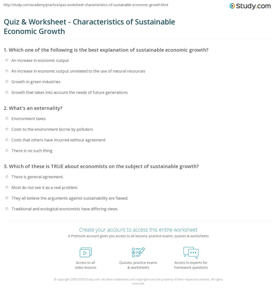 Quiz & Worksheet - Characteristics of Sustainable Economic Growth ...