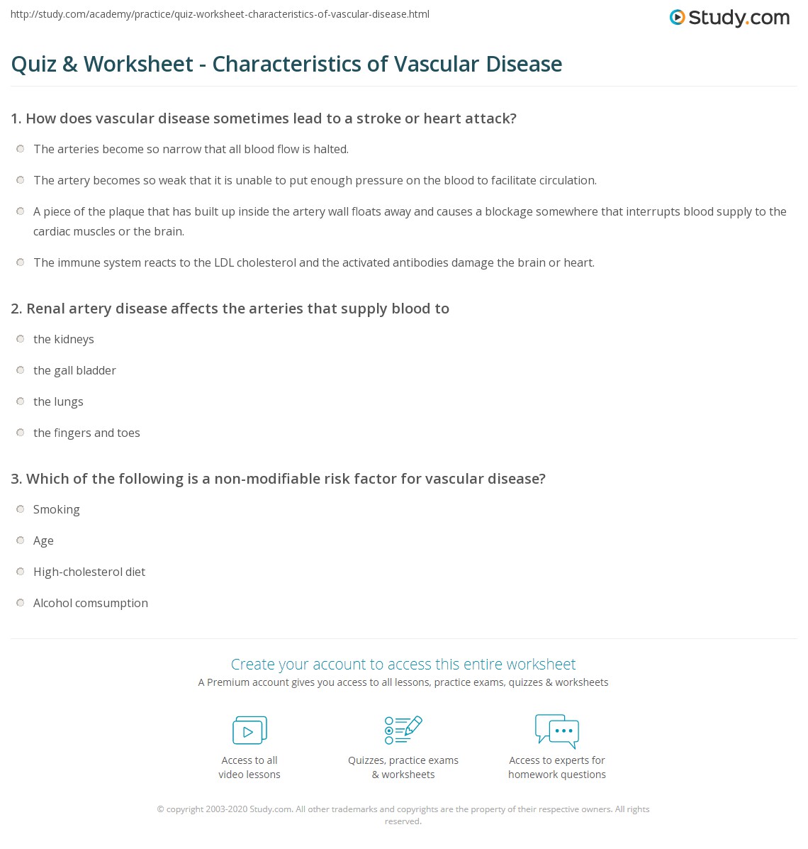 Quiz & Worksheet - Characteristics of Vascular Disease | Study.com