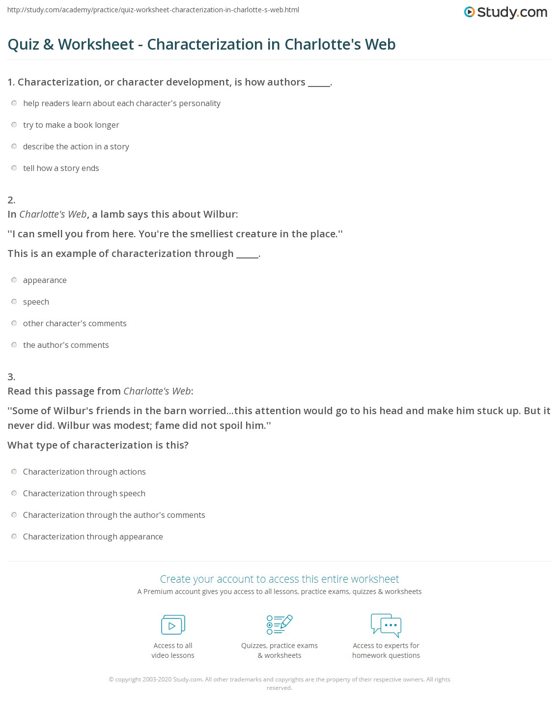 Quiz & Worksheet - Characterization in Charlotte's Web | Study.com