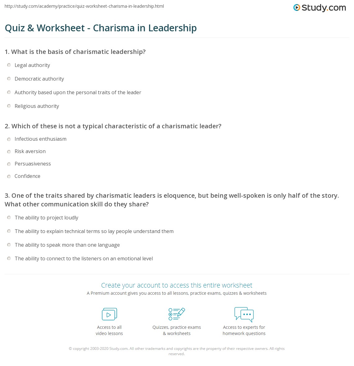 Quiz & Worksheet - Charisma in Leadership | Study.com