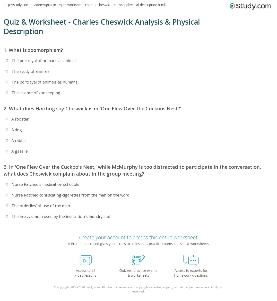 Quiz & Worksheet - Charles Cheswick Analysis & Physical Description ...