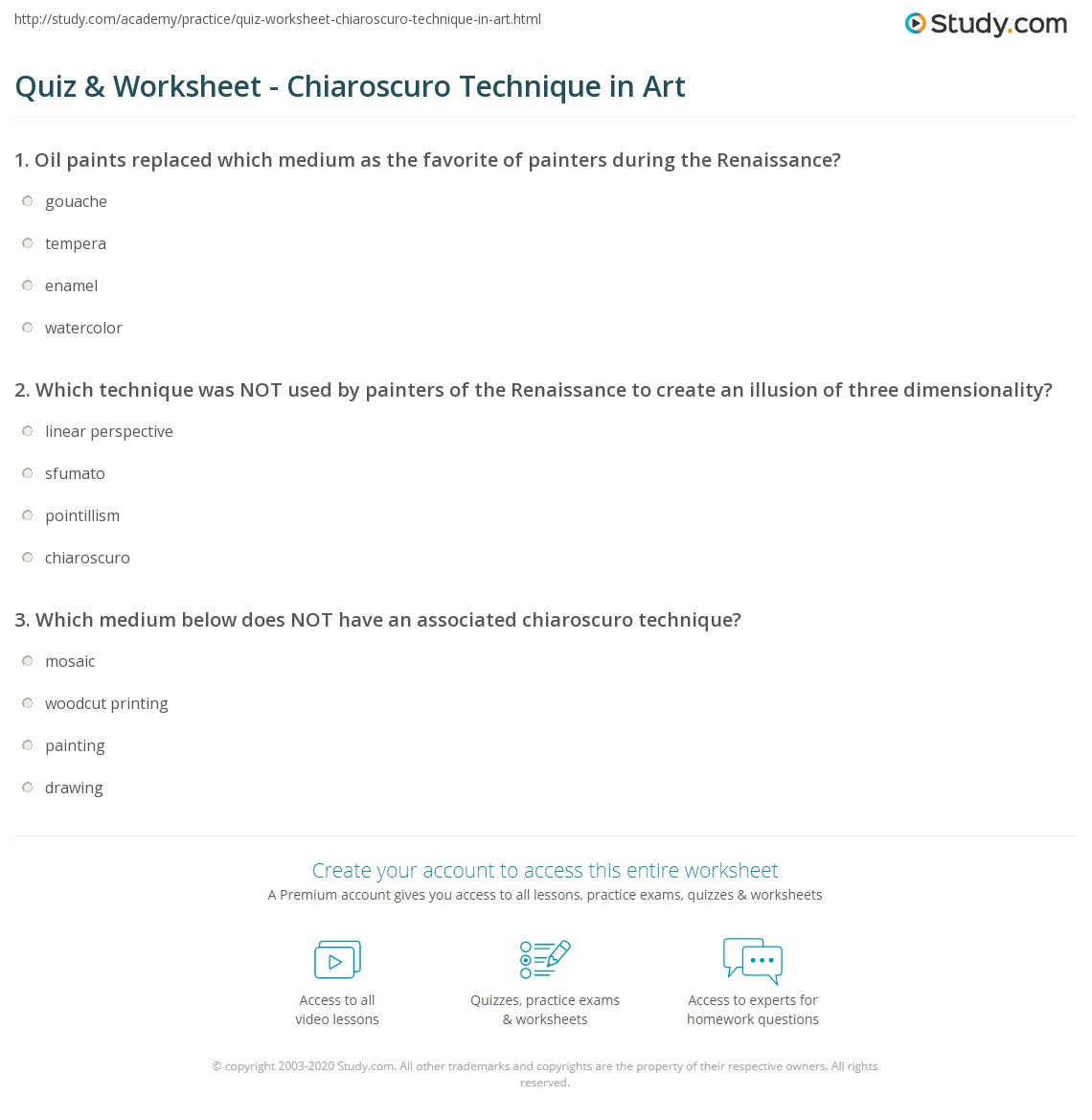 Quiz & Worksheet - Chiaroscuro Technique in Art | Study.com