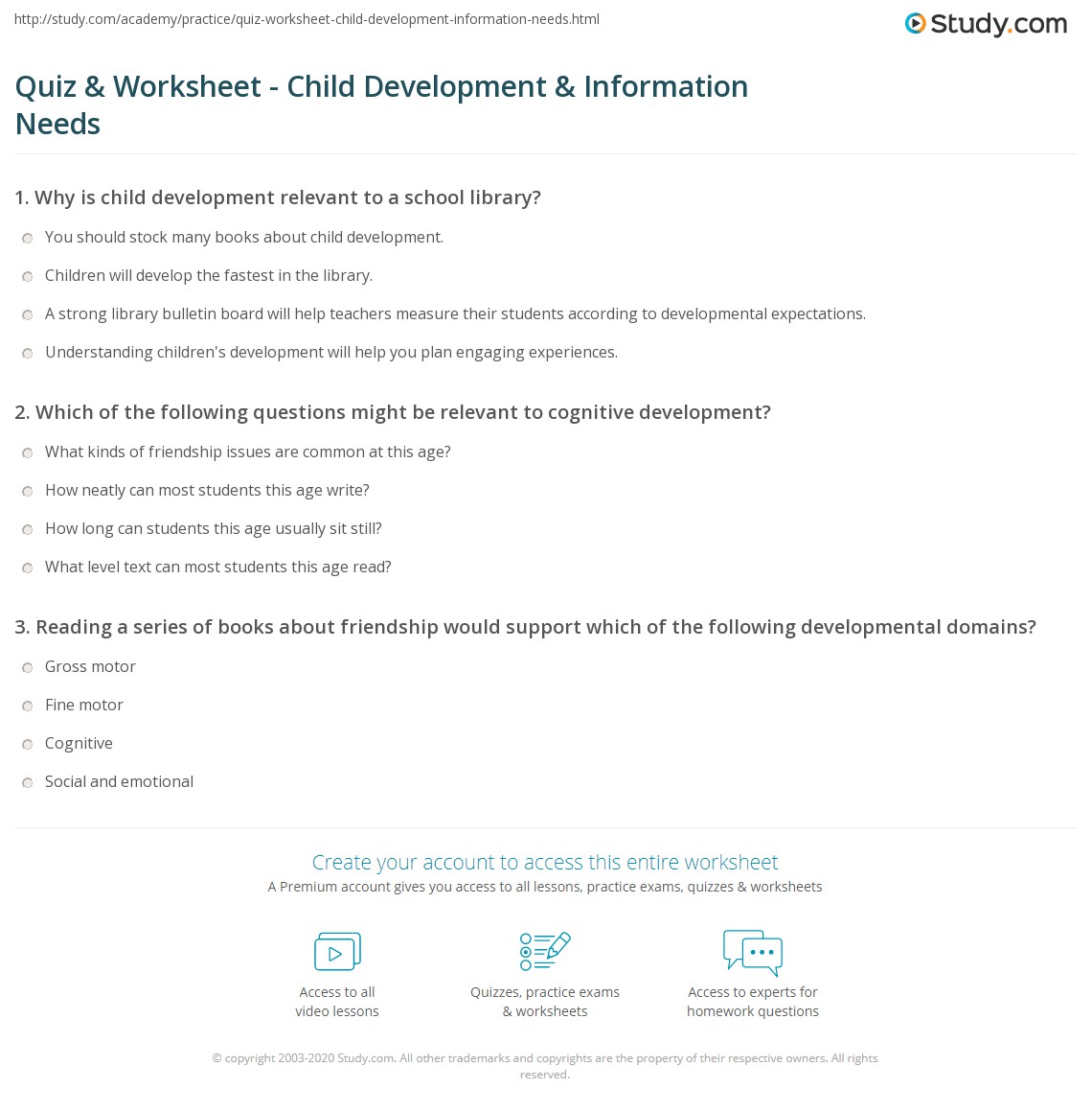 Quiz & Worksheet - Child Development & Information Needs | Study.com