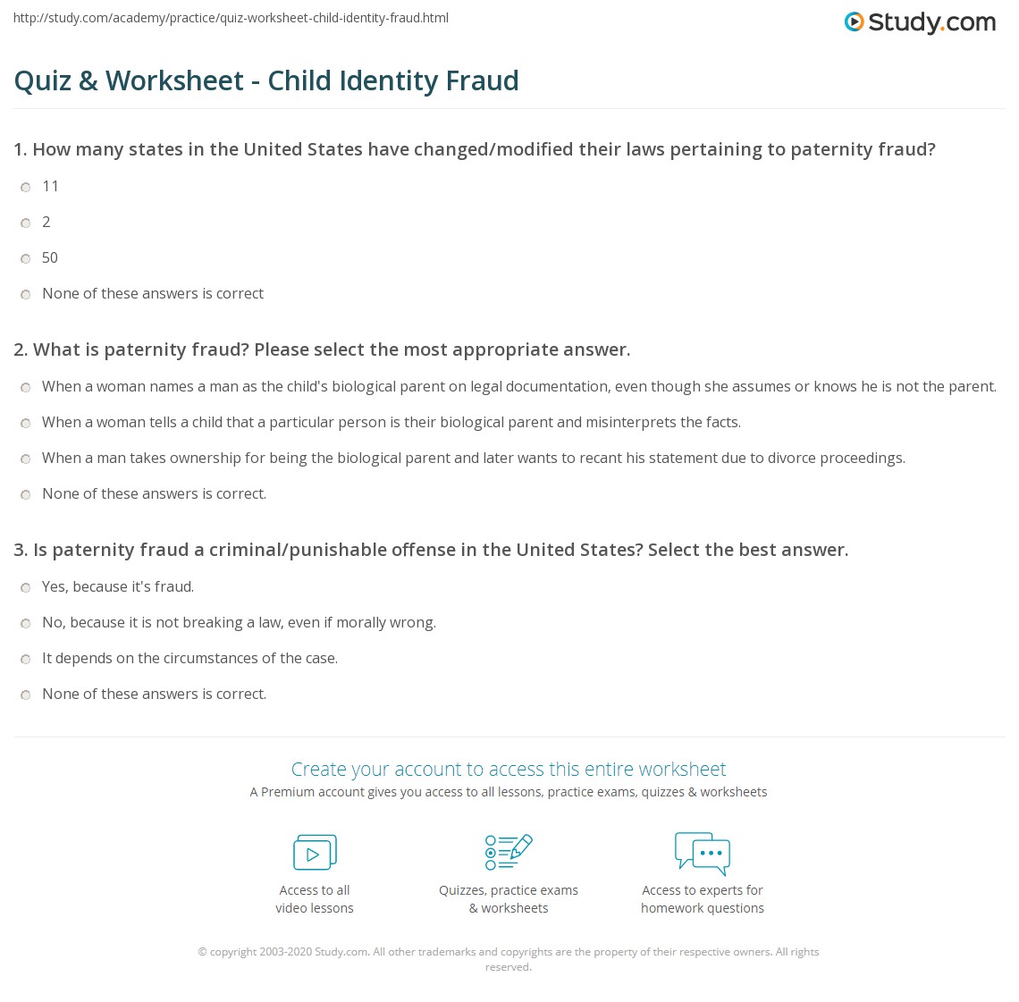 Quiz & Worksheet - Child Identity Fraud | Study.com