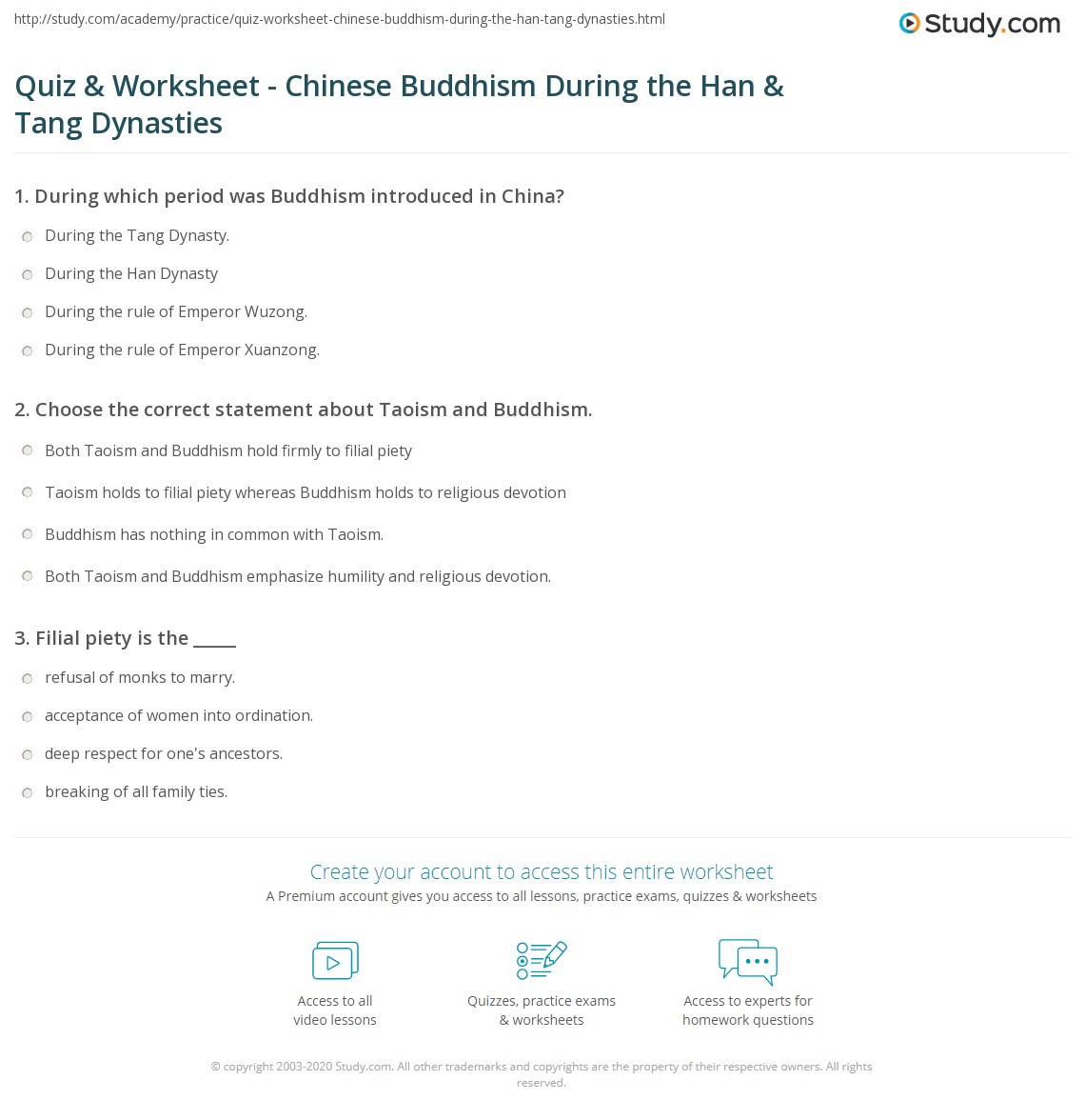 Quiz & Worksheet - Chinese Buddhism During the Han & Tang Dynasties ...