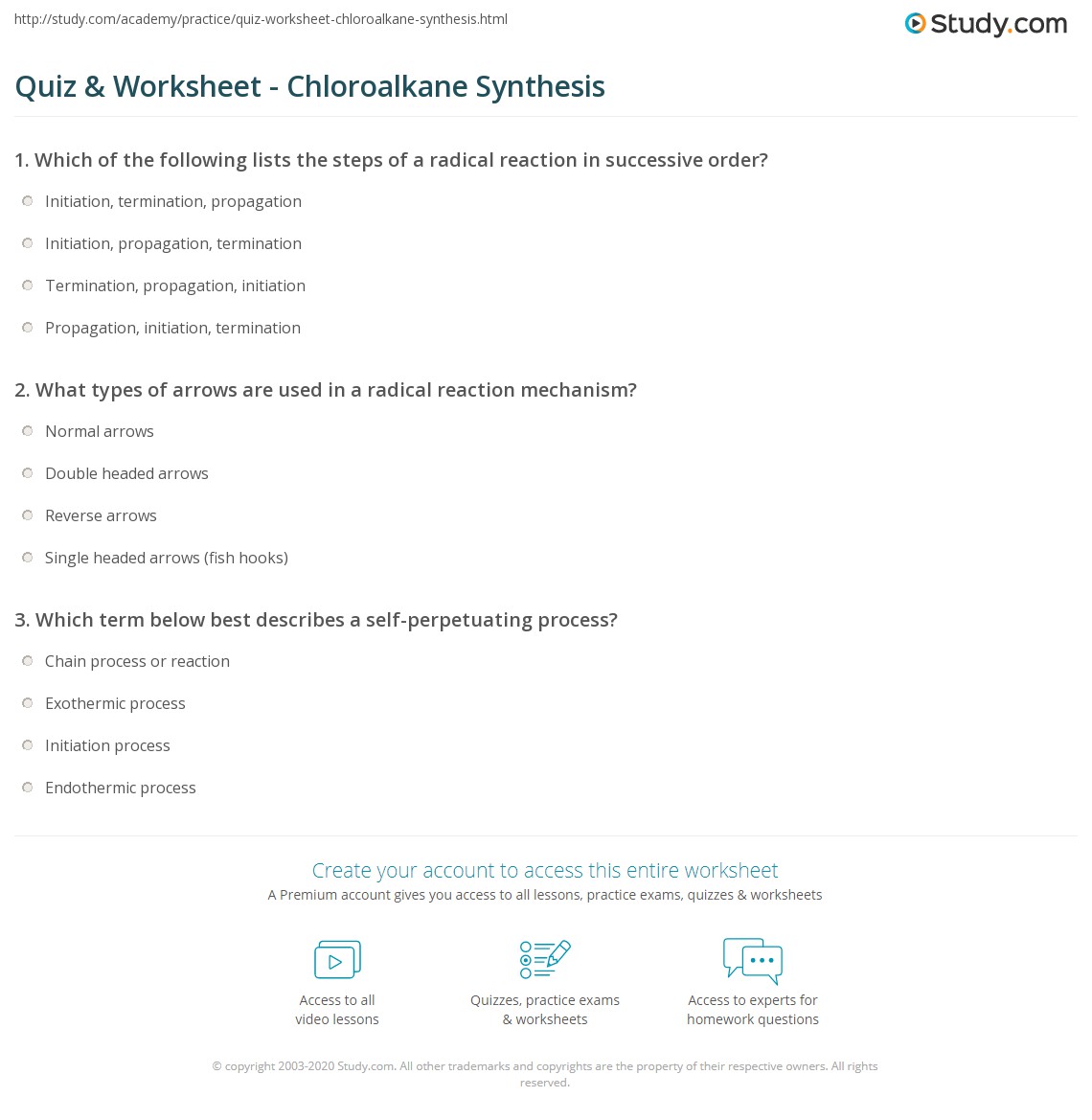 Quiz & Worksheet - Chloroalkane Synthesis | Study.com