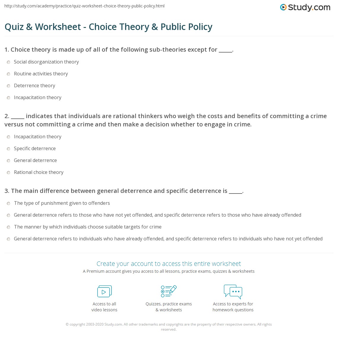Quiz & Worksheet - Choice Theory & Public Policy | Study.com