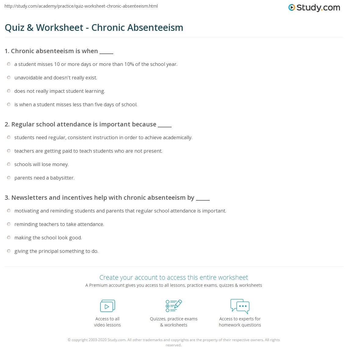 Quiz & Worksheet - Chronic Absenteeism | Study.com