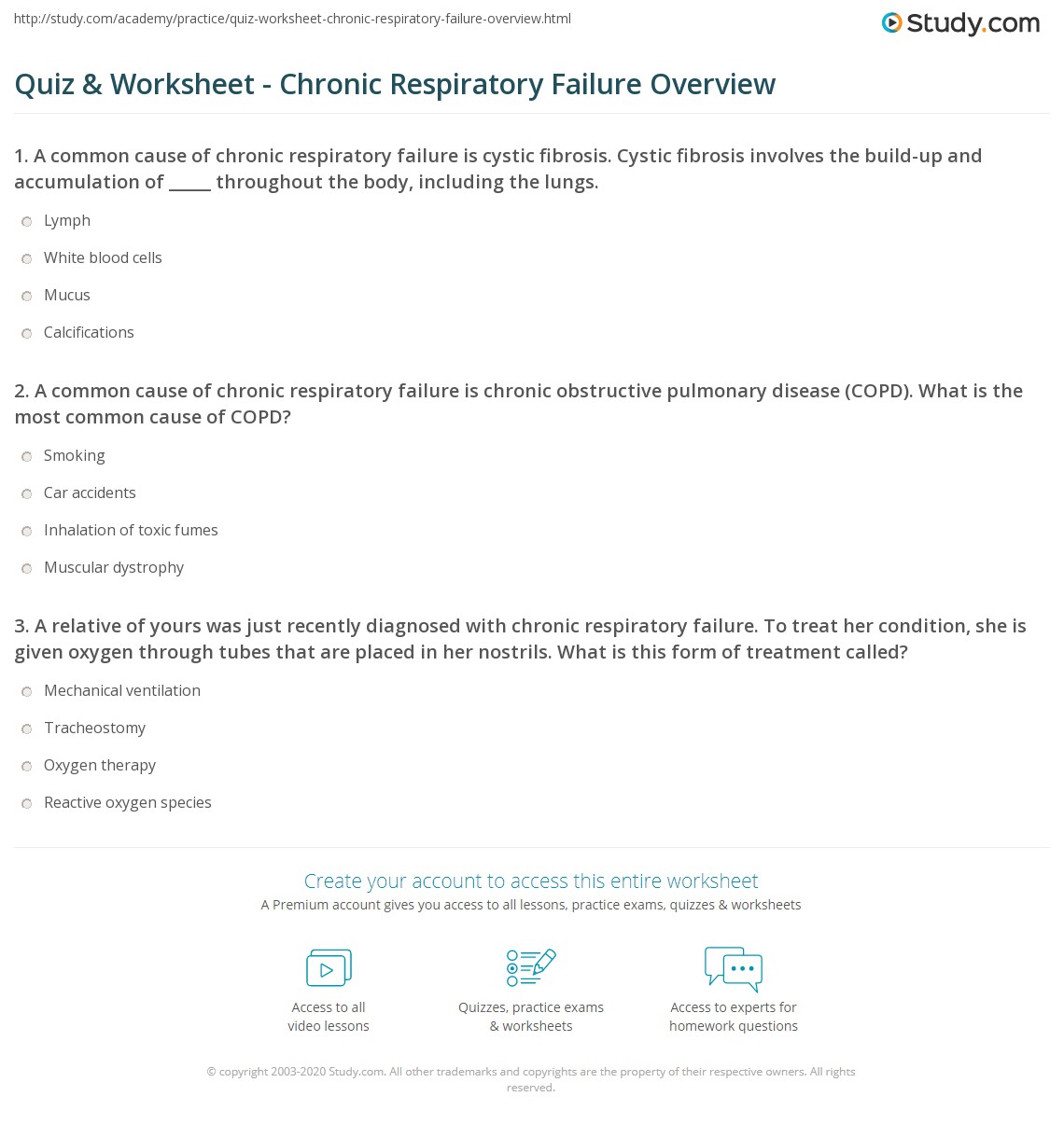 Quiz & Worksheet - Chronic Respiratory Failure Overview | Study.com