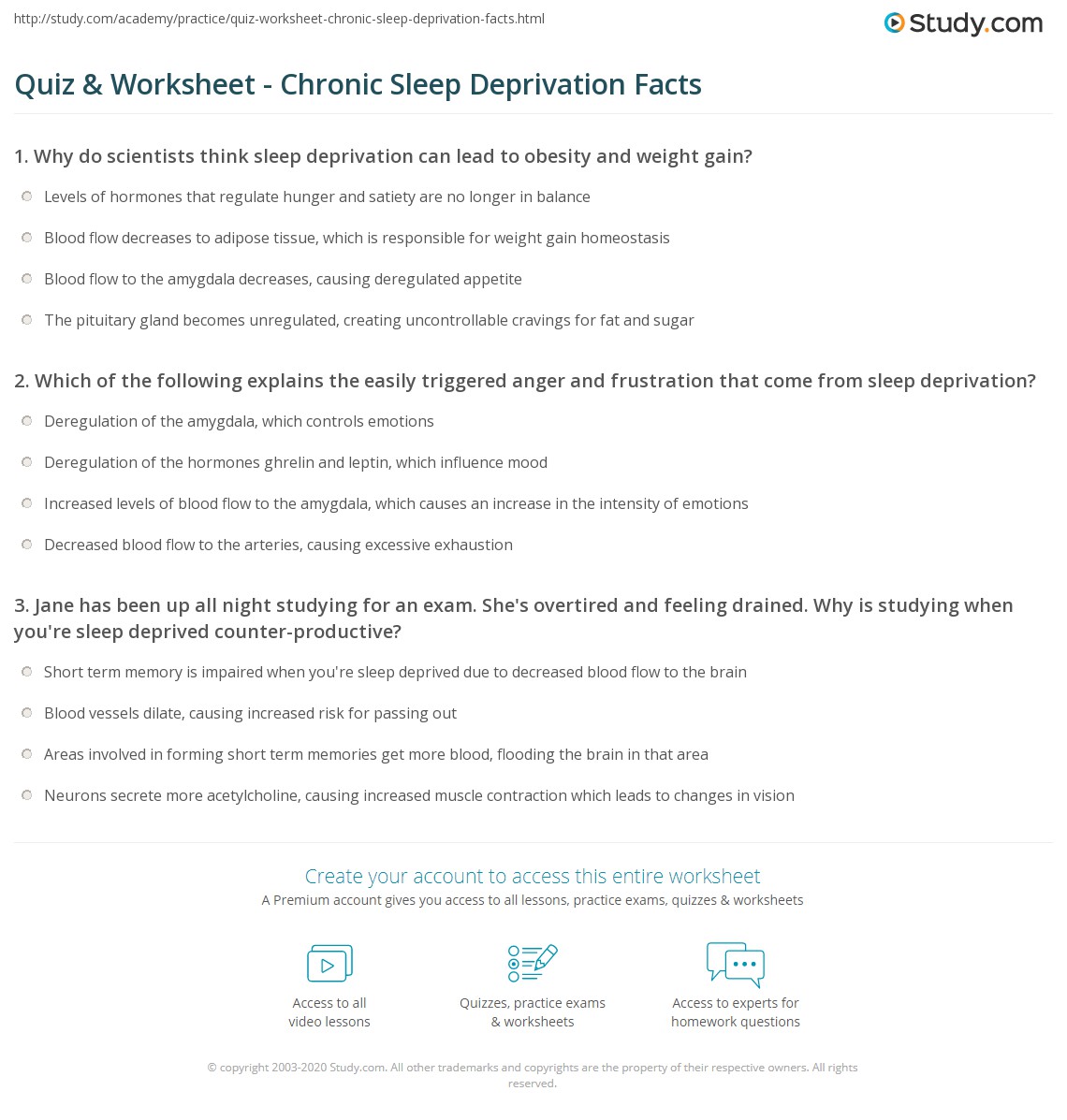 Quiz & Worksheet - Chronic Sleep Deprivation Facts | Study.com