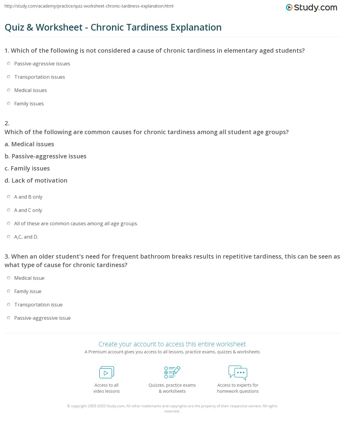 Quiz & Worksheet - Chronic Tardiness Explanation | Study.com