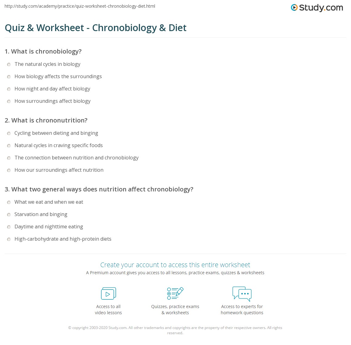 Quiz & Worksheet - Chronobiology & Diet | Study.com