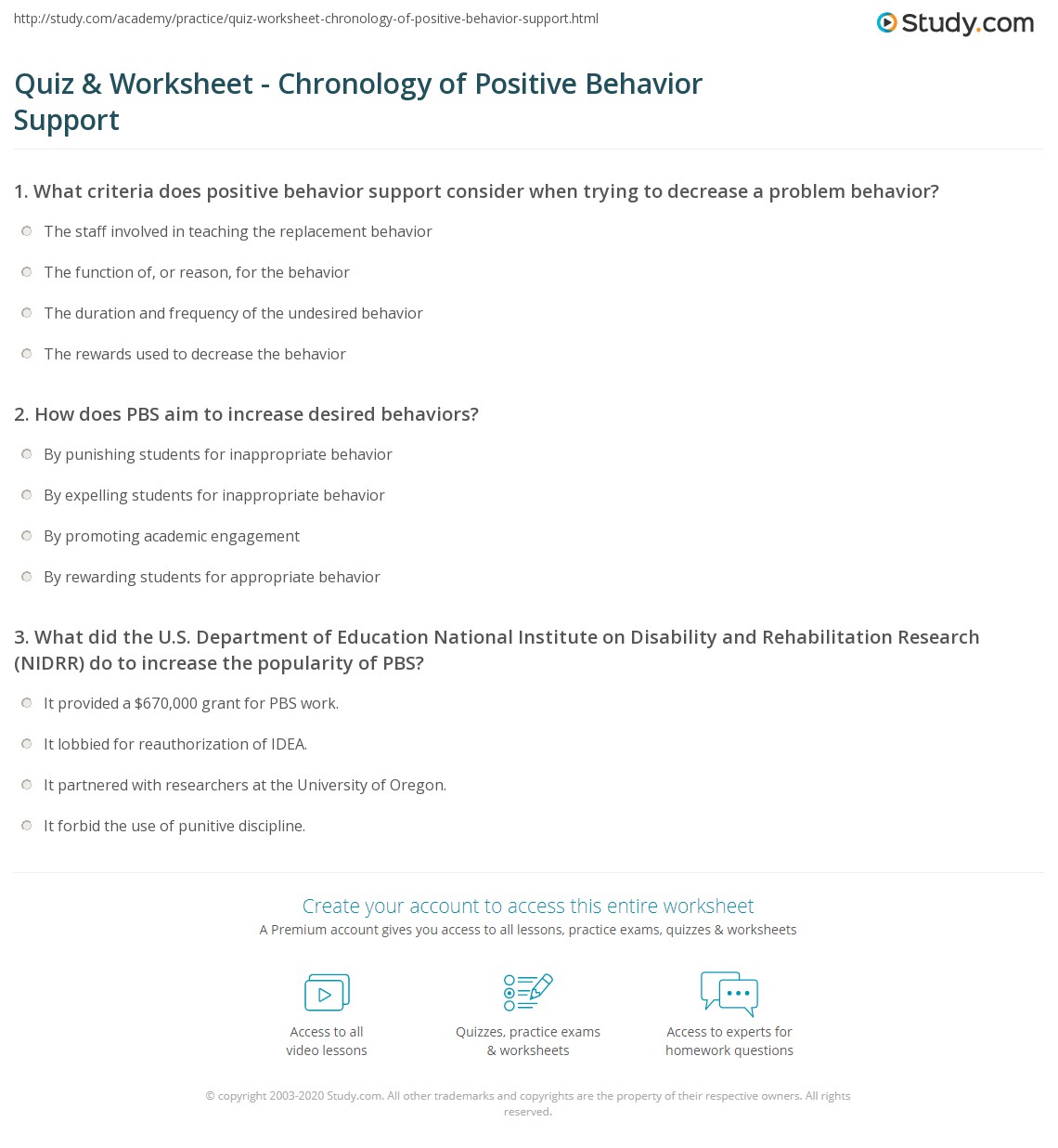 Quiz & Worksheet - Chronology of Positive Behavior Support | Study.com