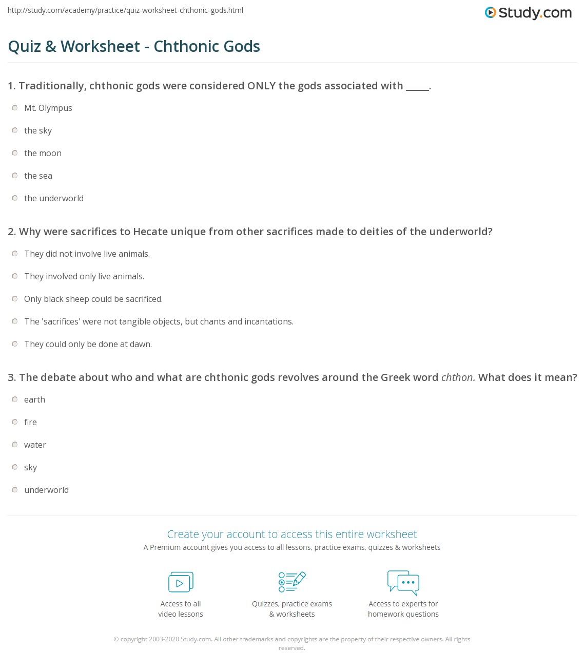 Quiz & Worksheet - Chthonic Gods | Study.com