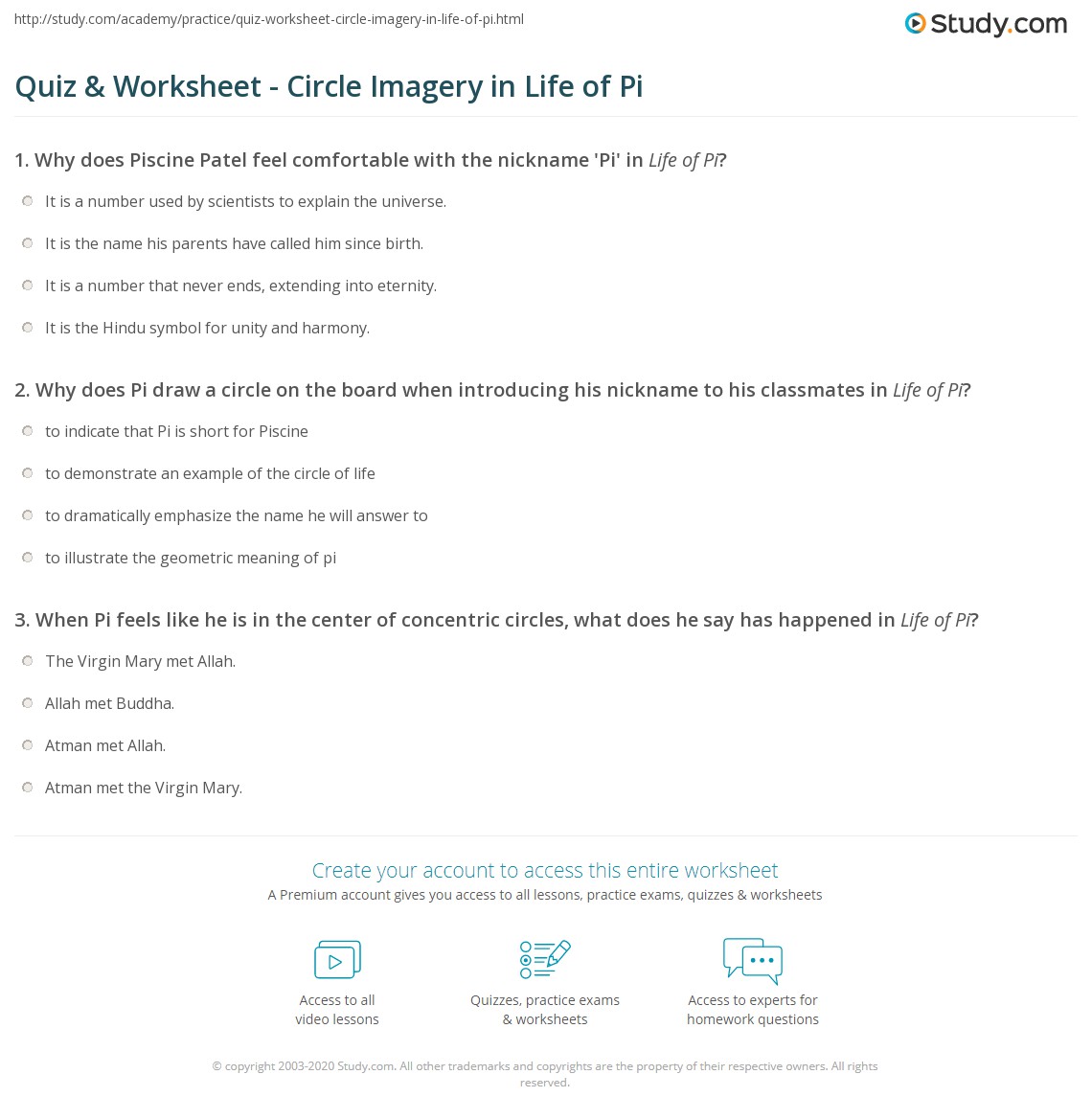 Quiz & Worksheet - Circle Imagery in Life of Pi | Study.com