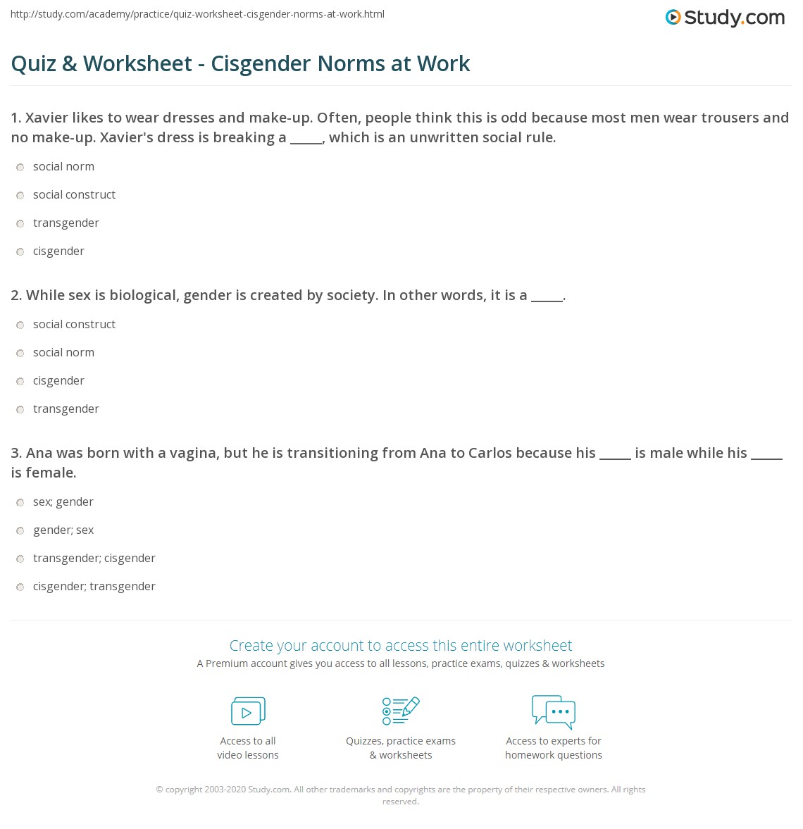 Quiz & Worksheet - Cisgender Norms at Work | Study.com