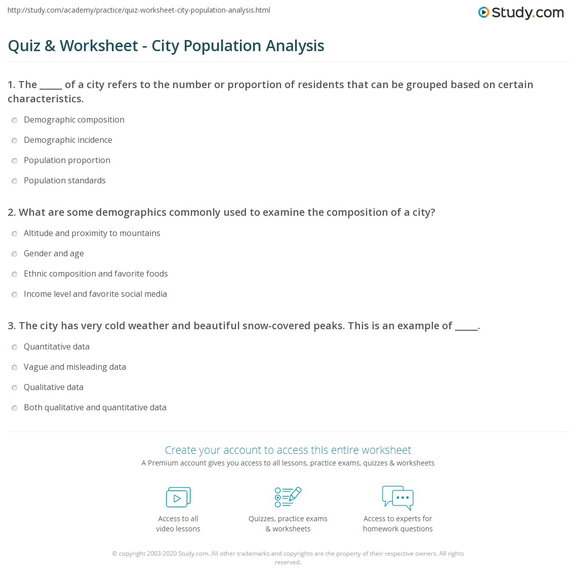 Quiz & Worksheet - City Population Analysis | Study.com