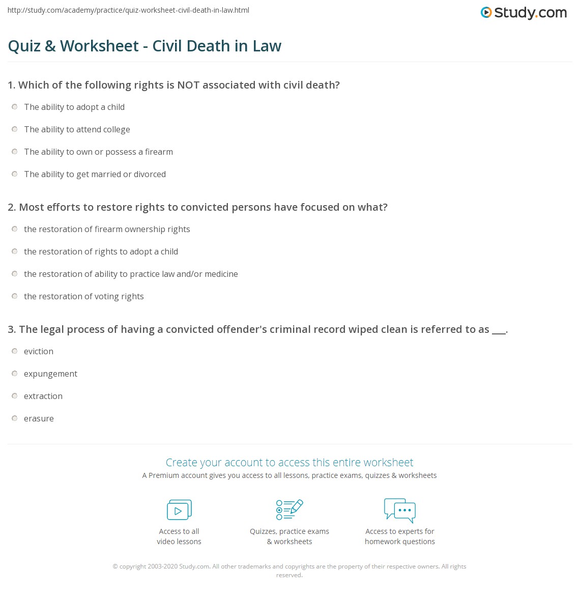 Quiz & Worksheet - Civil Death in Law | Study.com