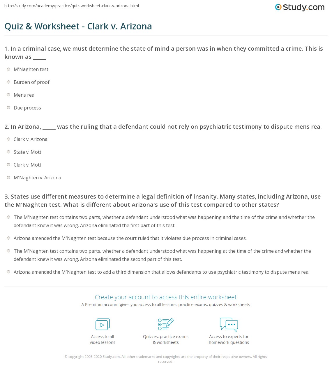 Quiz & Worksheet - Clark v. Arizona | Study.com