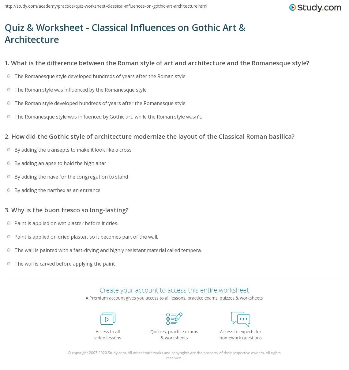 Quiz & Worksheet - Classical Influences on Gothic Art & Architecture ...