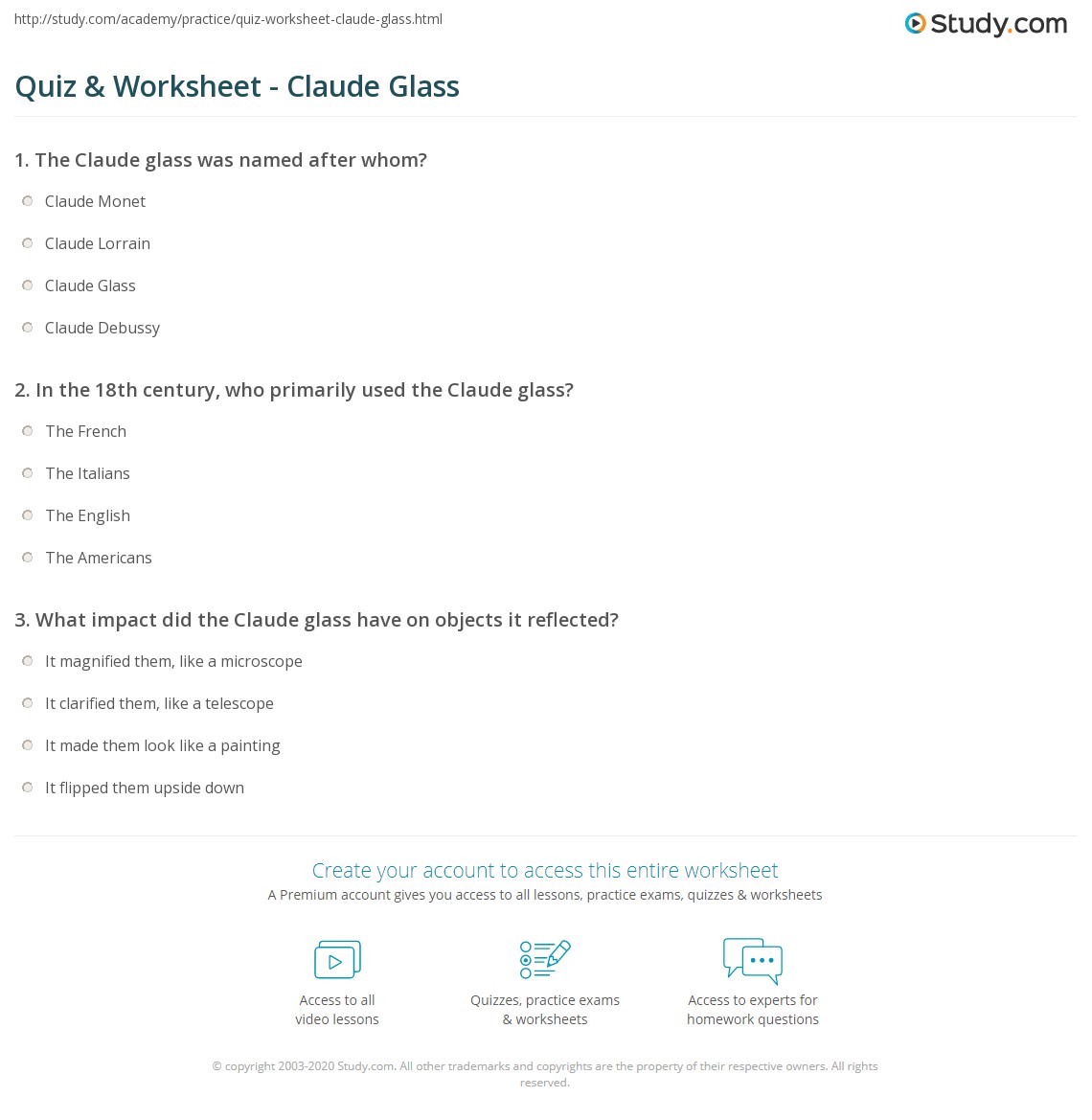 Quiz & Worksheet - Claude Glass | Study.com