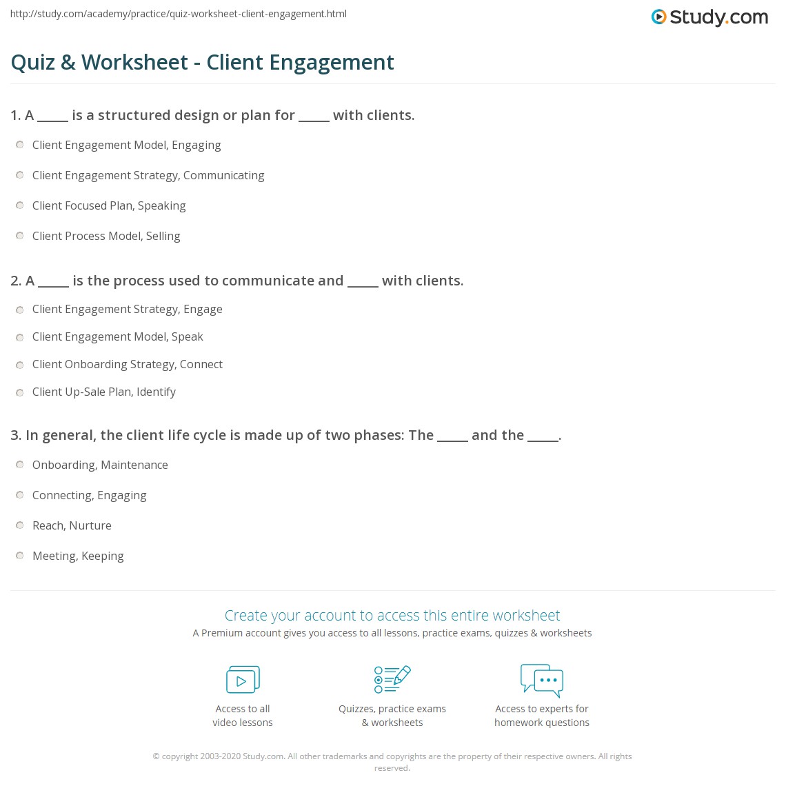 Quiz & Worksheet - Client Engagement | Study.com