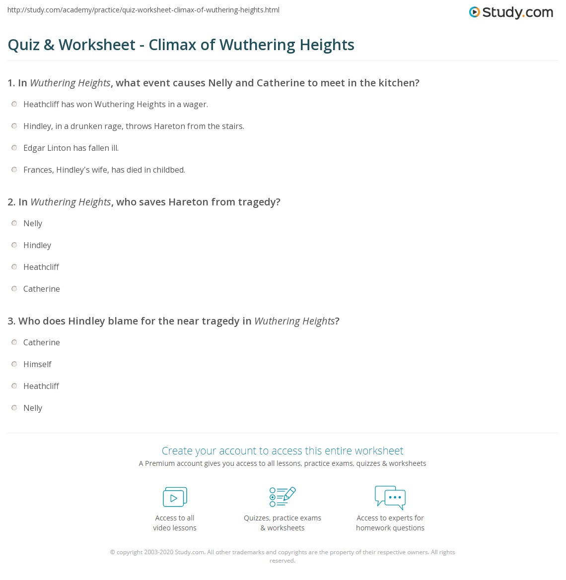 Quiz & Worksheet - Climax of Wuthering Heights | Study.com