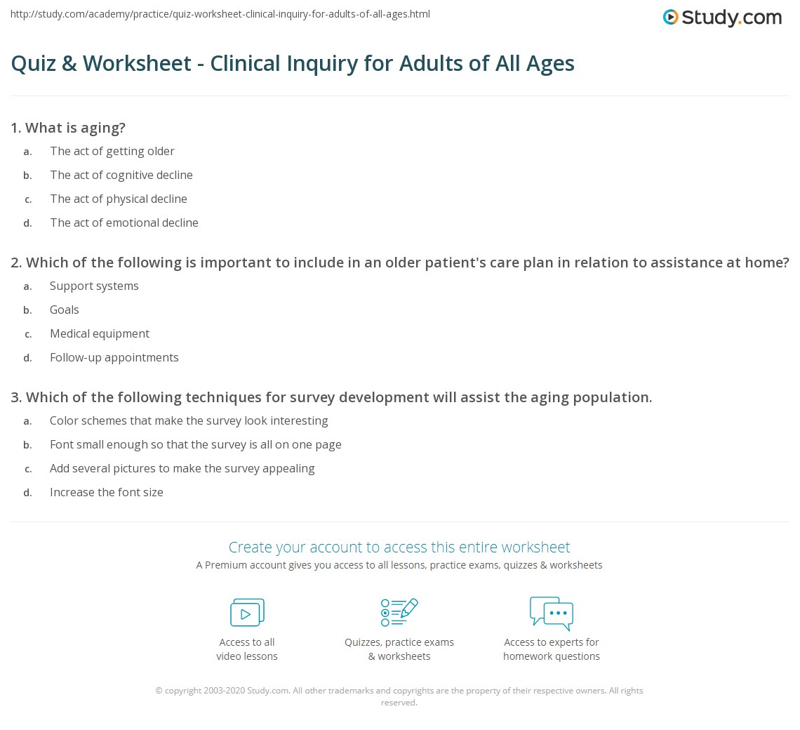 Quiz & Worksheet - Clinical Inquiry for Adults of All Ages | Study.com