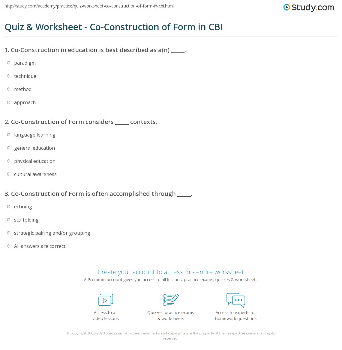 Quiz & Worksheet - Co-Construction of Form in CBI | Study.com