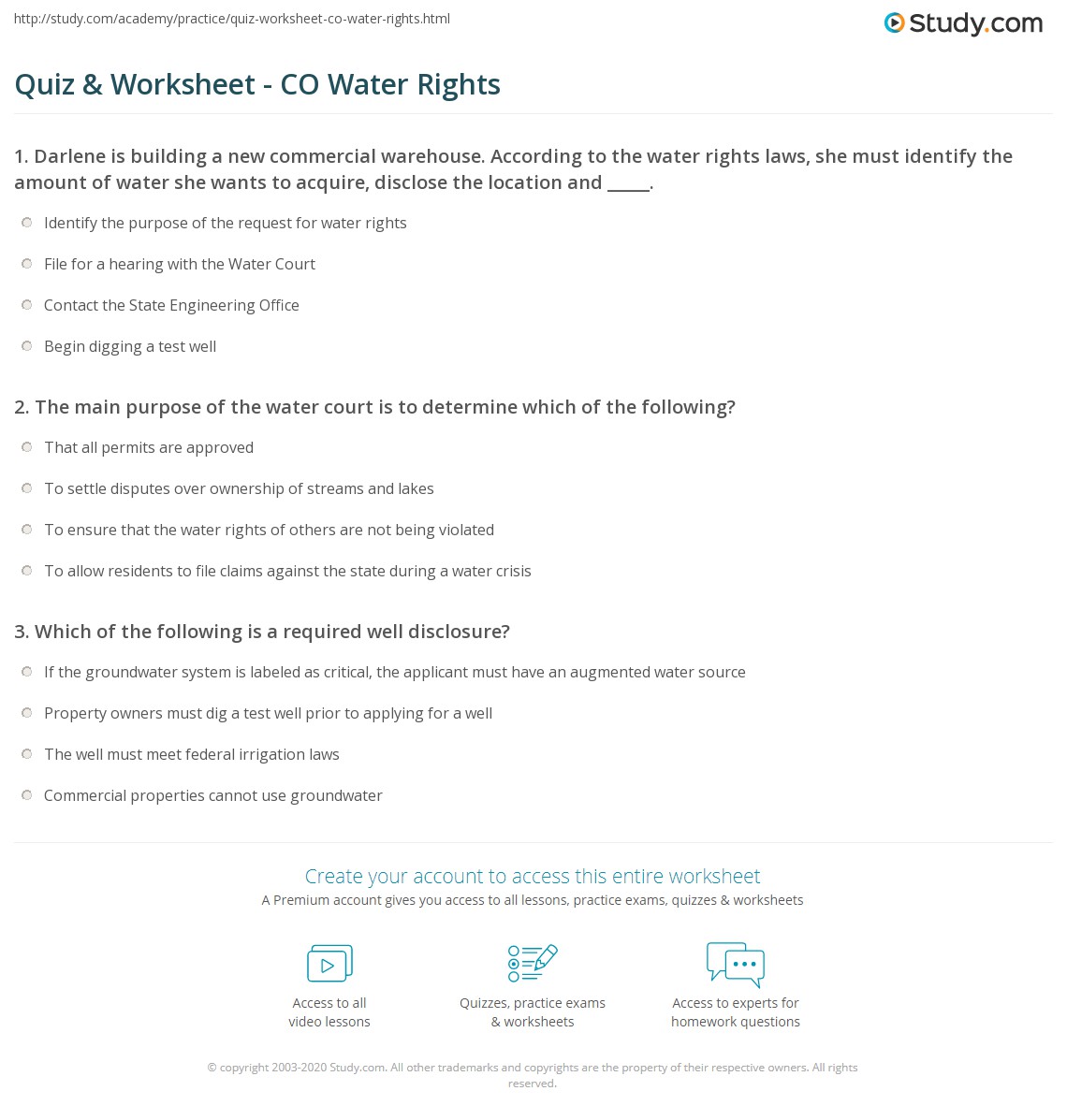 Quiz & Worksheet - CO Water Rights | Study.com