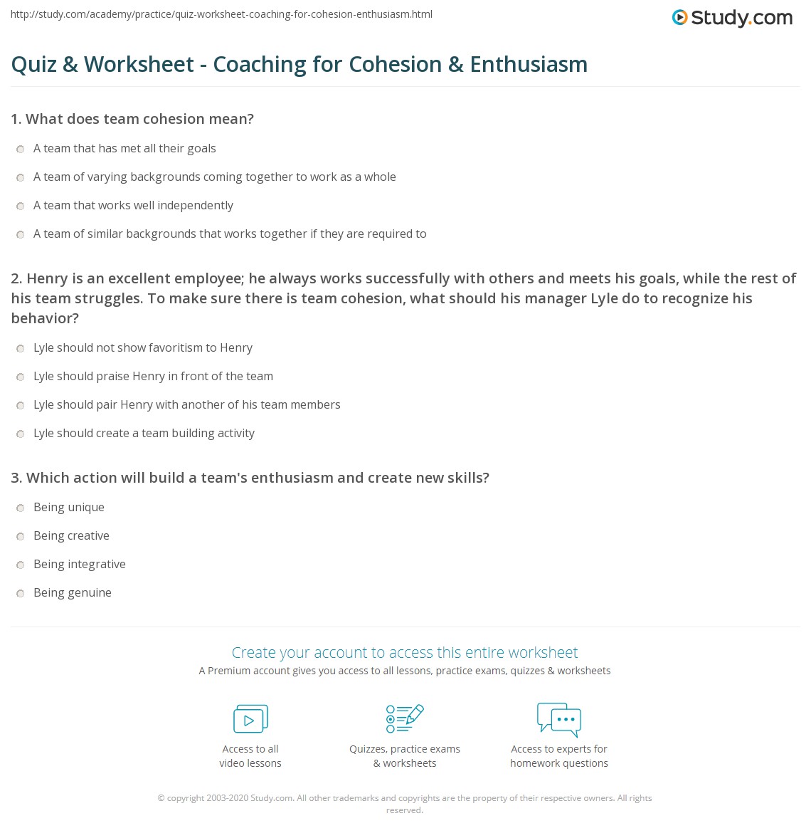 Quiz & Worksheet - Coaching for Cohesion & Enthusiasm | Study.com