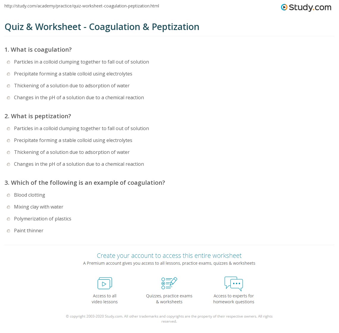 Quiz & Worksheet - Coagulation & Peptization | Study.com